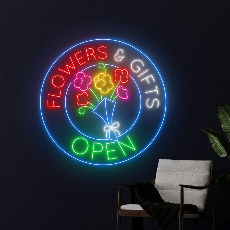 Handmadetneonsign Flowers And Gifts Open Neon Sign, Flower Shop Wall ...