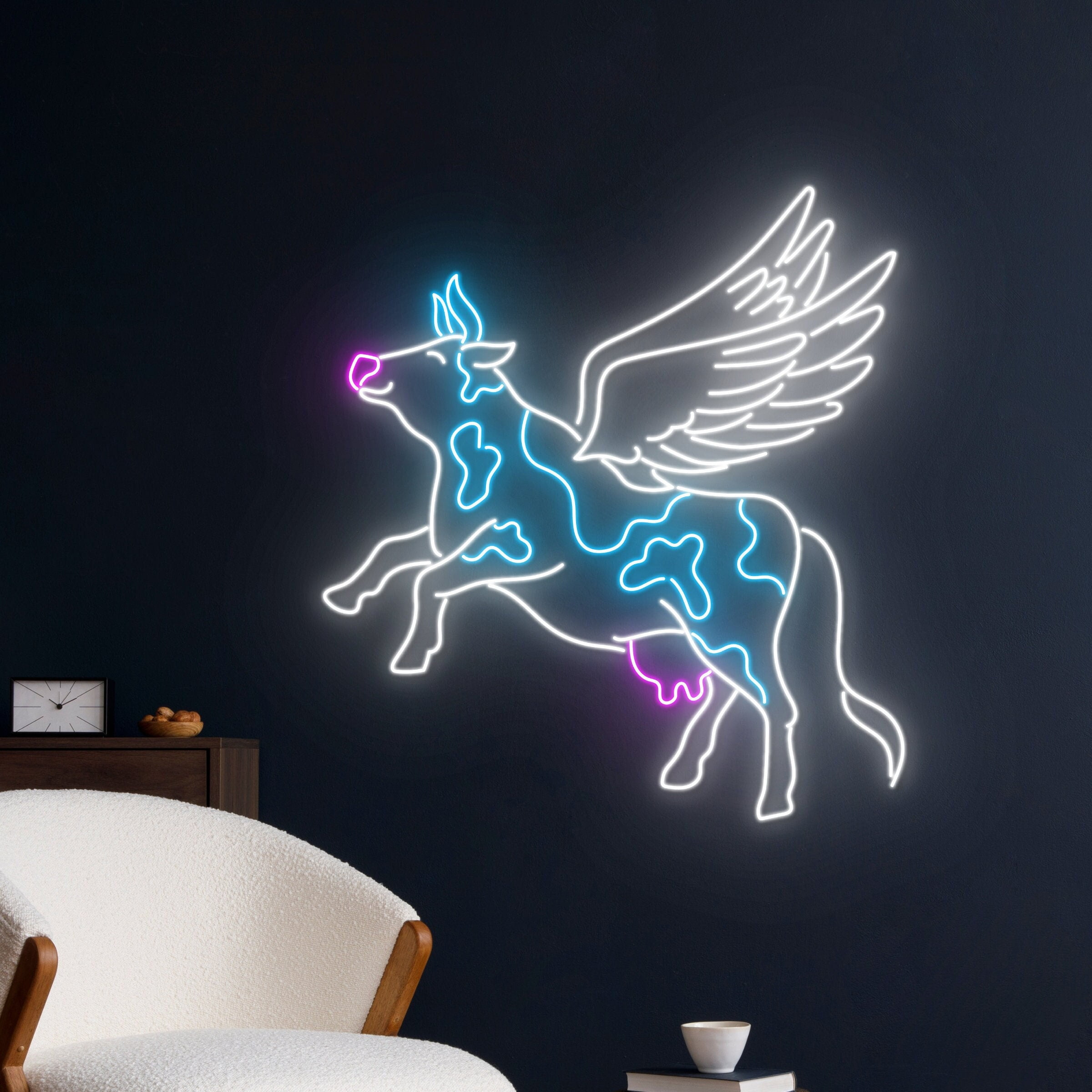 Handmadetneonsign Flying Dairy Cow Neon Sign, Cow Wings Led Sign, Fairy ...