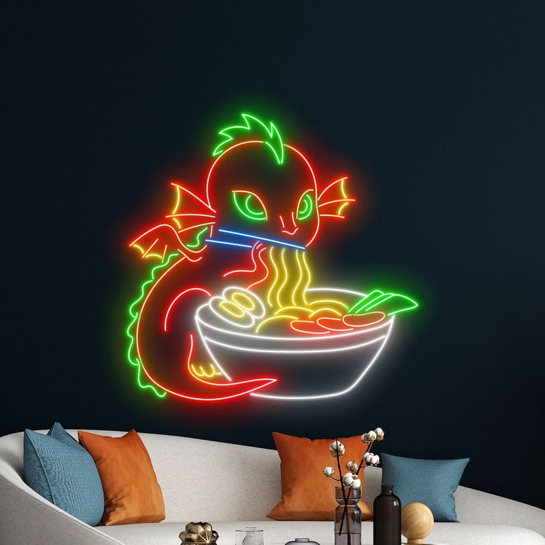 Handmadetneonsign Flying Dragon Eating Ramen Neon Sign, Japanese Noodle ...
