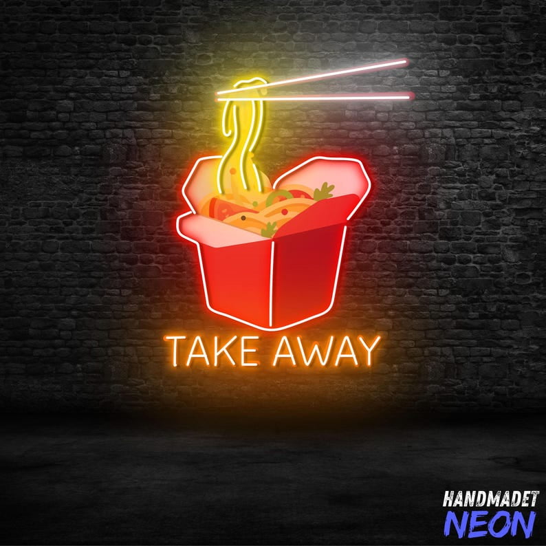 Handmadetneonsign Food Take Away Neon Sign, LED Light Wall Art, Custom ...