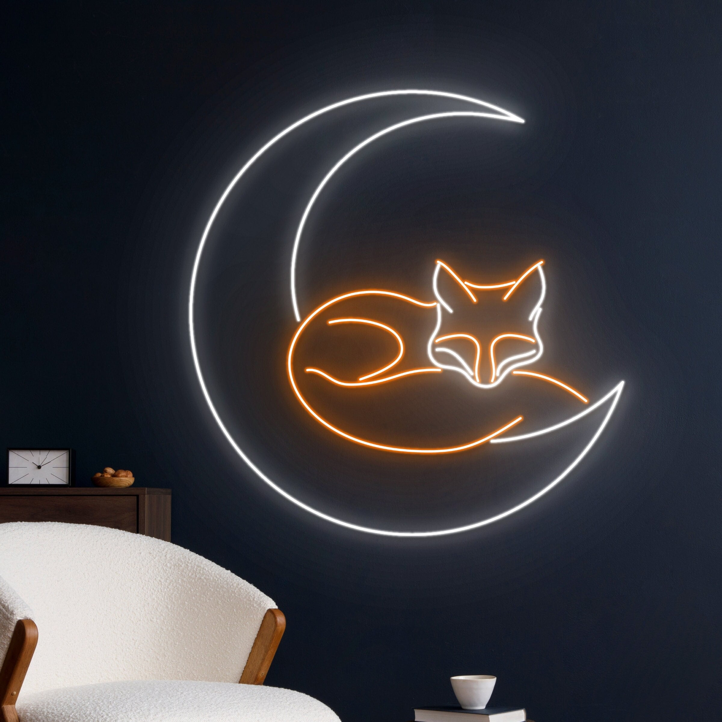 Handmadetneonsign Fox Moon Neon Light, Moon Fox Led Sign, Moon Fox Neon ...