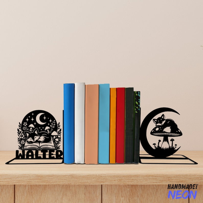 Handmadetneonsign Fox Sleeping Metal Bookends, Fox Name Bookend, Fox ...