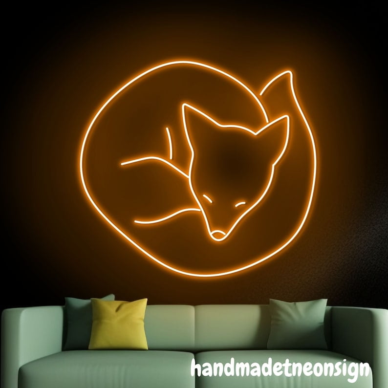 Handmadetneonsign Fox Sleeping Neon Sign, Fox Line Wall Art Decor ...