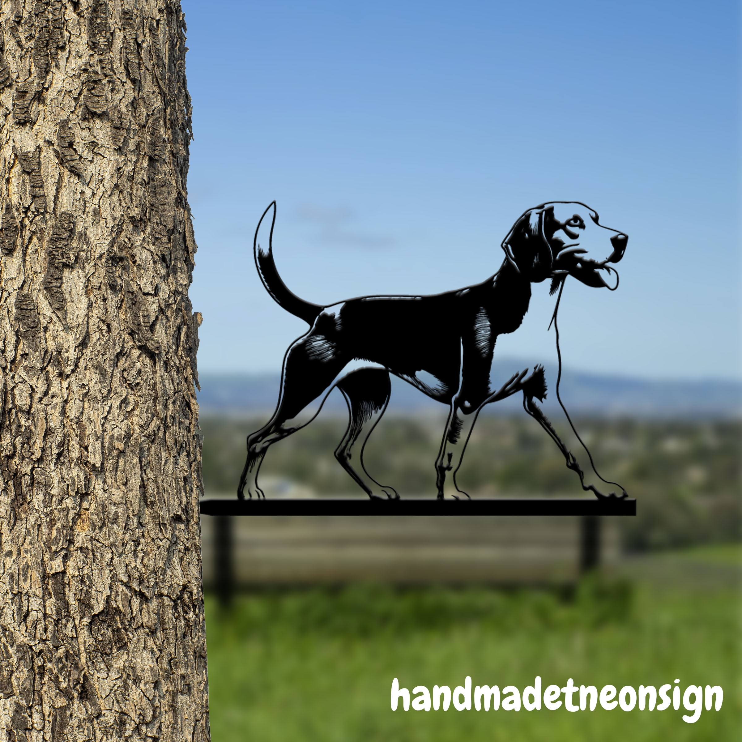 Handmadetneonsign Foxhound On Branch Metal Tree Stake, Dog Pet Tree ...
