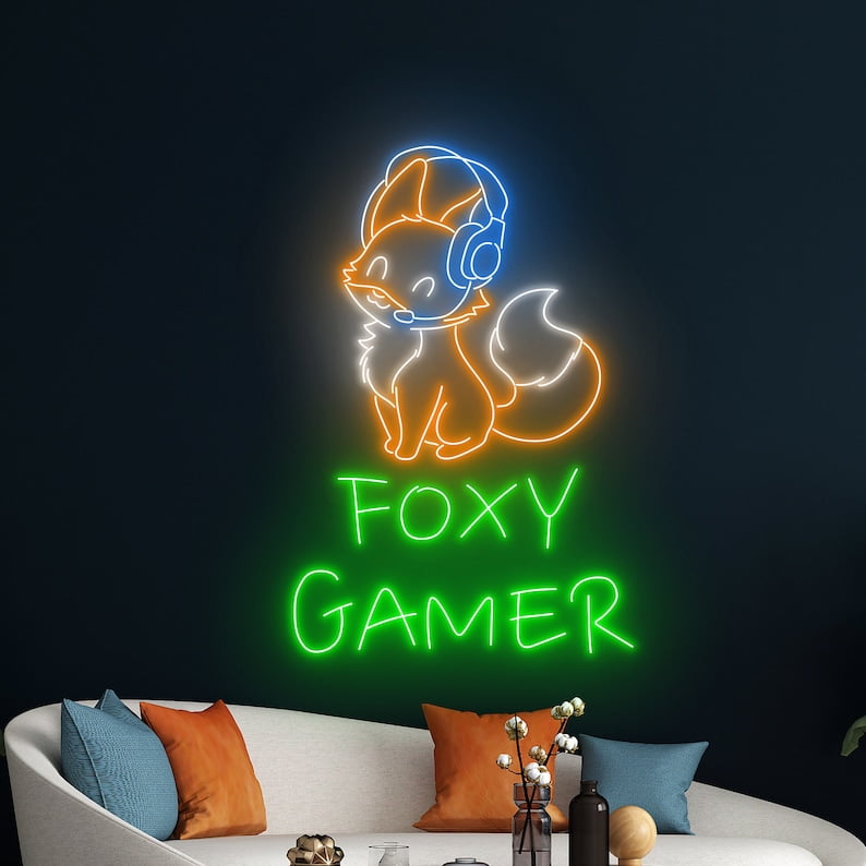 Handmadetneonsign Foxy Gamer Wall Art, Cute Fox Neon Wall Decor, Animal ...