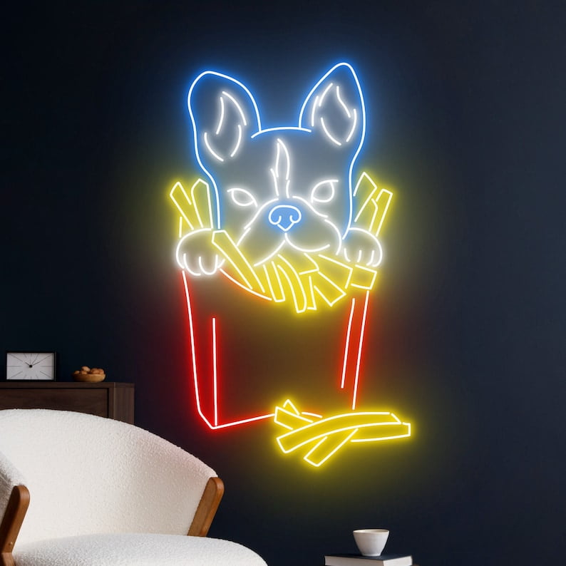 Handmadetneonsign French Bulldog Fries Neon Sign, French Bulldog Fries ...