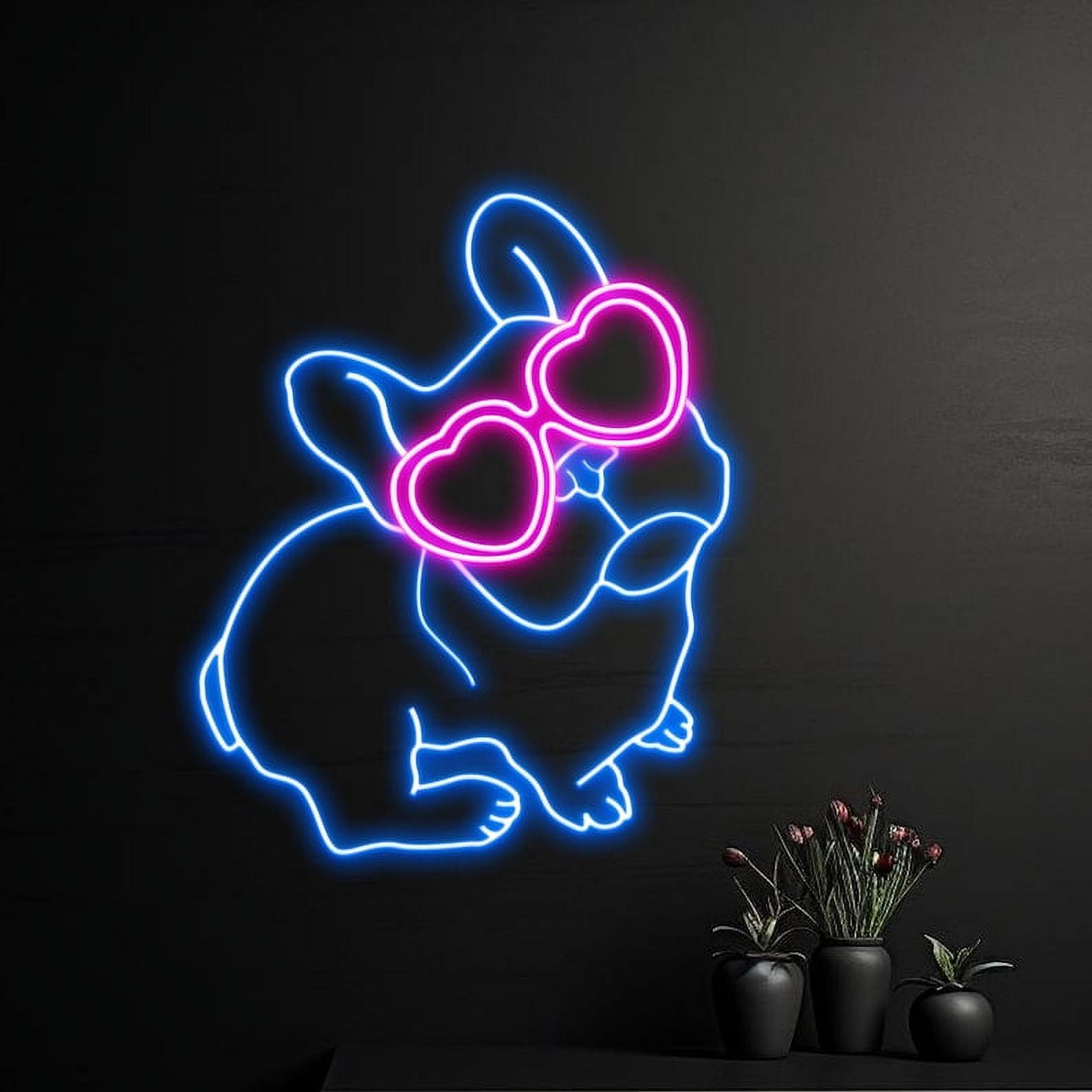 Handmadetneonsign French Bulldog Heart Glasses Neon Sign, Heart ...
