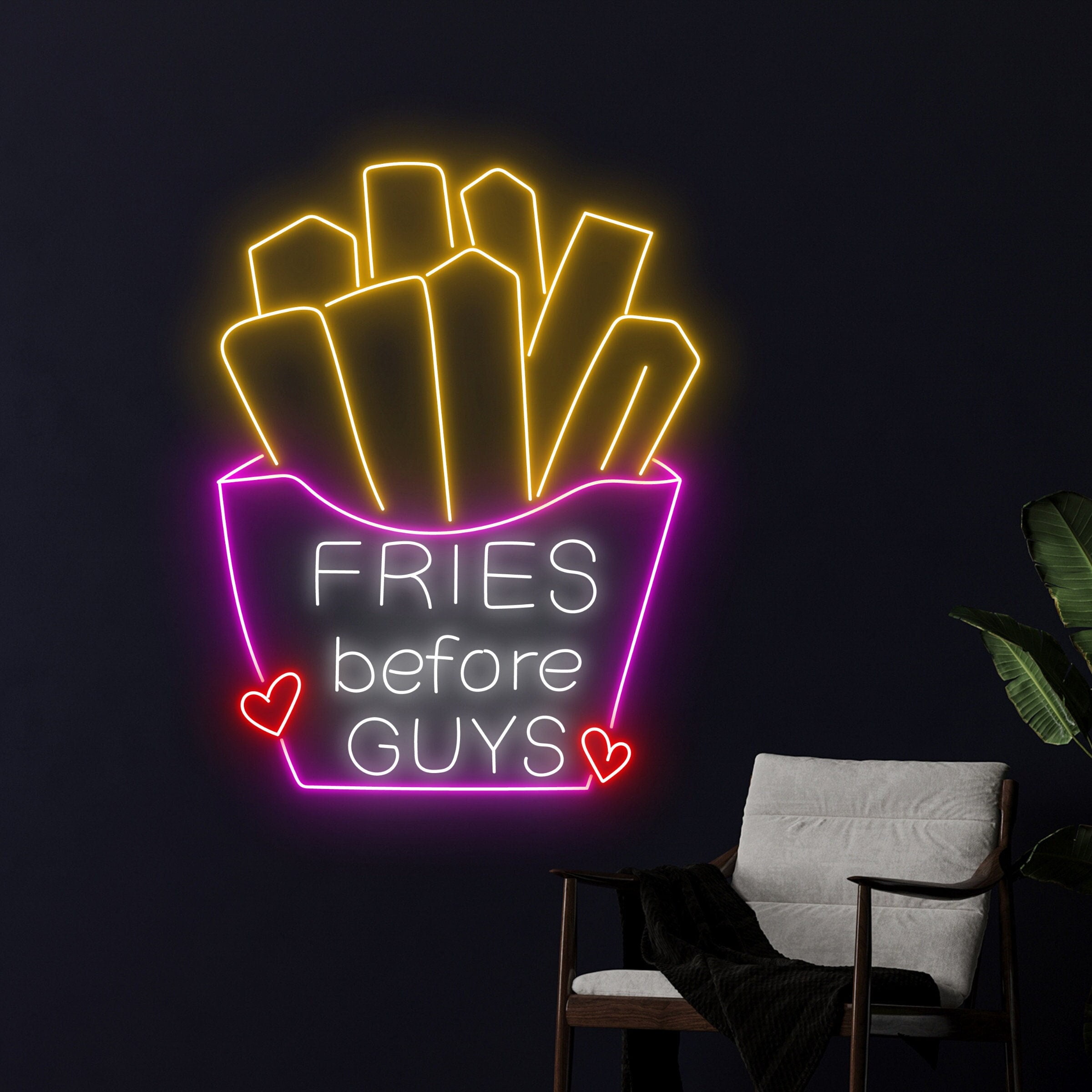 Handmadetneonsign Fries Before Guys Neon Sign, French Fries Led Sign ...