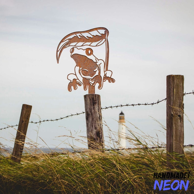 Handmadetneonsign Frog Metal Rusty Tree Stake, Frog Garden Tree Stake ...