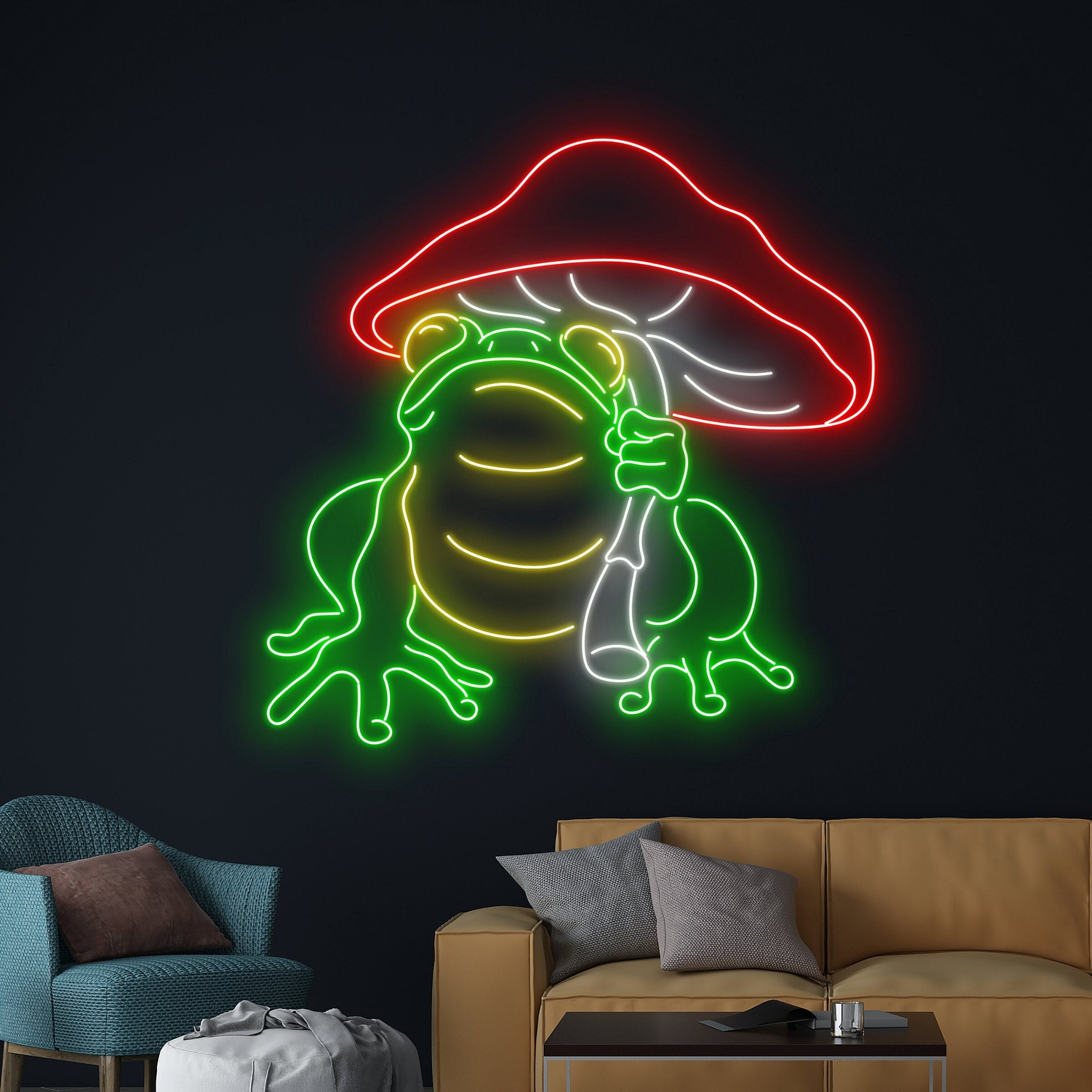 Handmadetneonsign Frog Mushroom Neon Light, Mushroom Frog Led Light ...