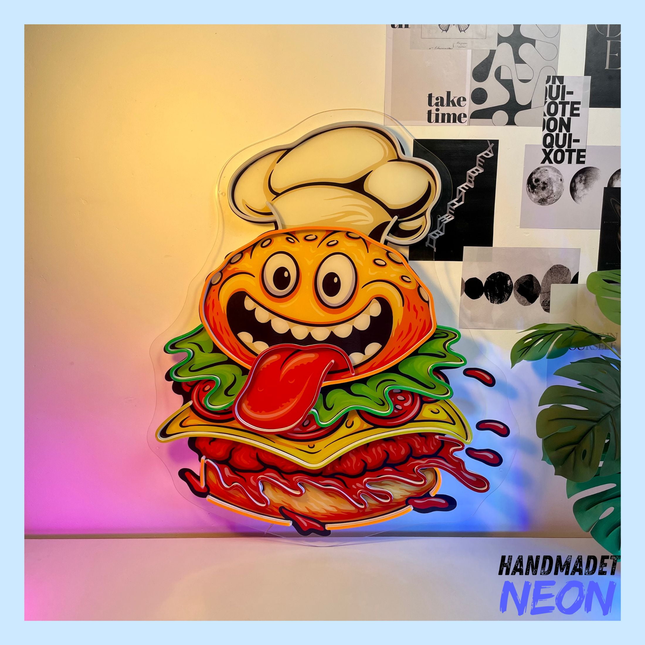 Handmadetneonsign Funny Burger Chef Acrylic Neon Sign, Hamburger Led ...