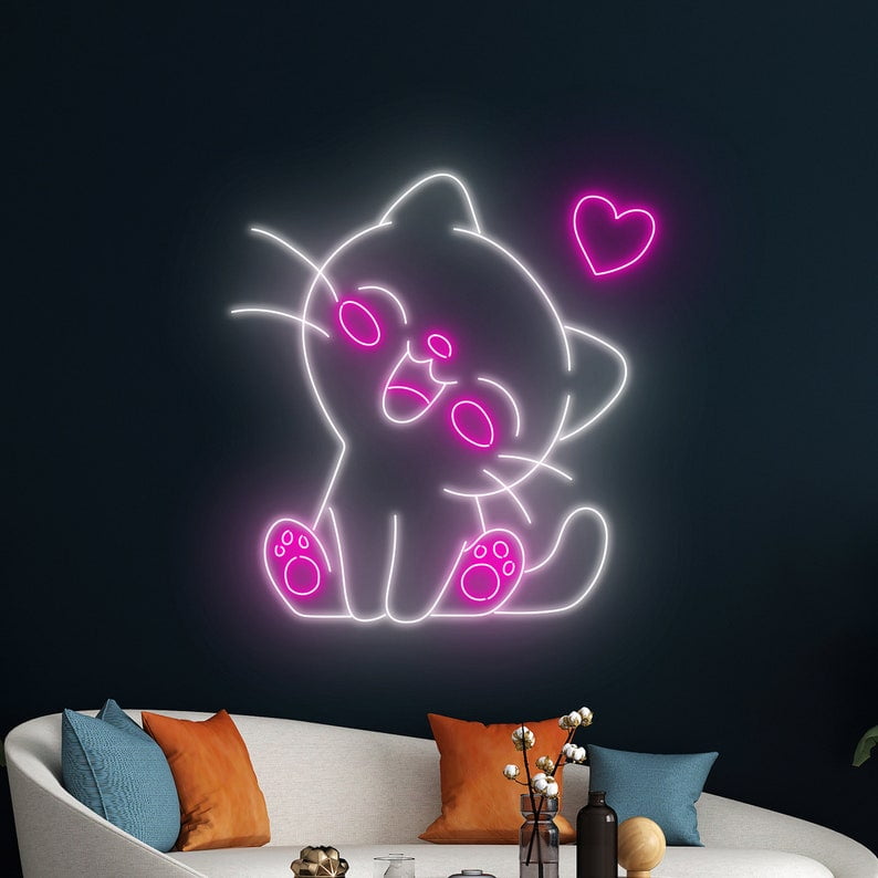 Handmadetneonsign Funny Cat Led Sign, Cat Led Light, Cat Neon Sign, Cat ...