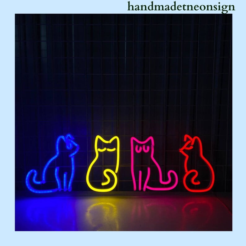 Handmadetneonsign Funny Colorful Cats Neon Sign, Funny Cat Wall Art ...