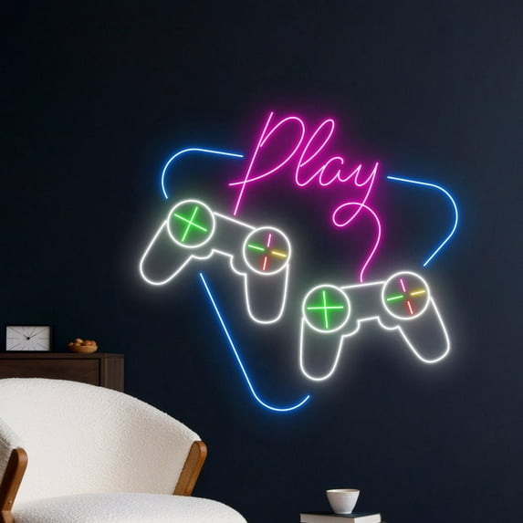 Handmadetneonsign Game Controller Neon Sign, Play Game Neon Led Wall ...