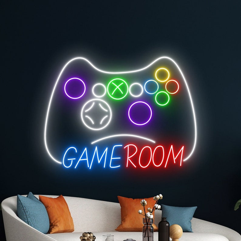 Handmadetneonsign Game Room Neon Sign, Game Controller Wall Art Decor ...
