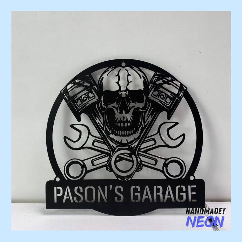 Handmadetneonsign Garage Skull Metal Sign, Repair Tool Metal Light ...