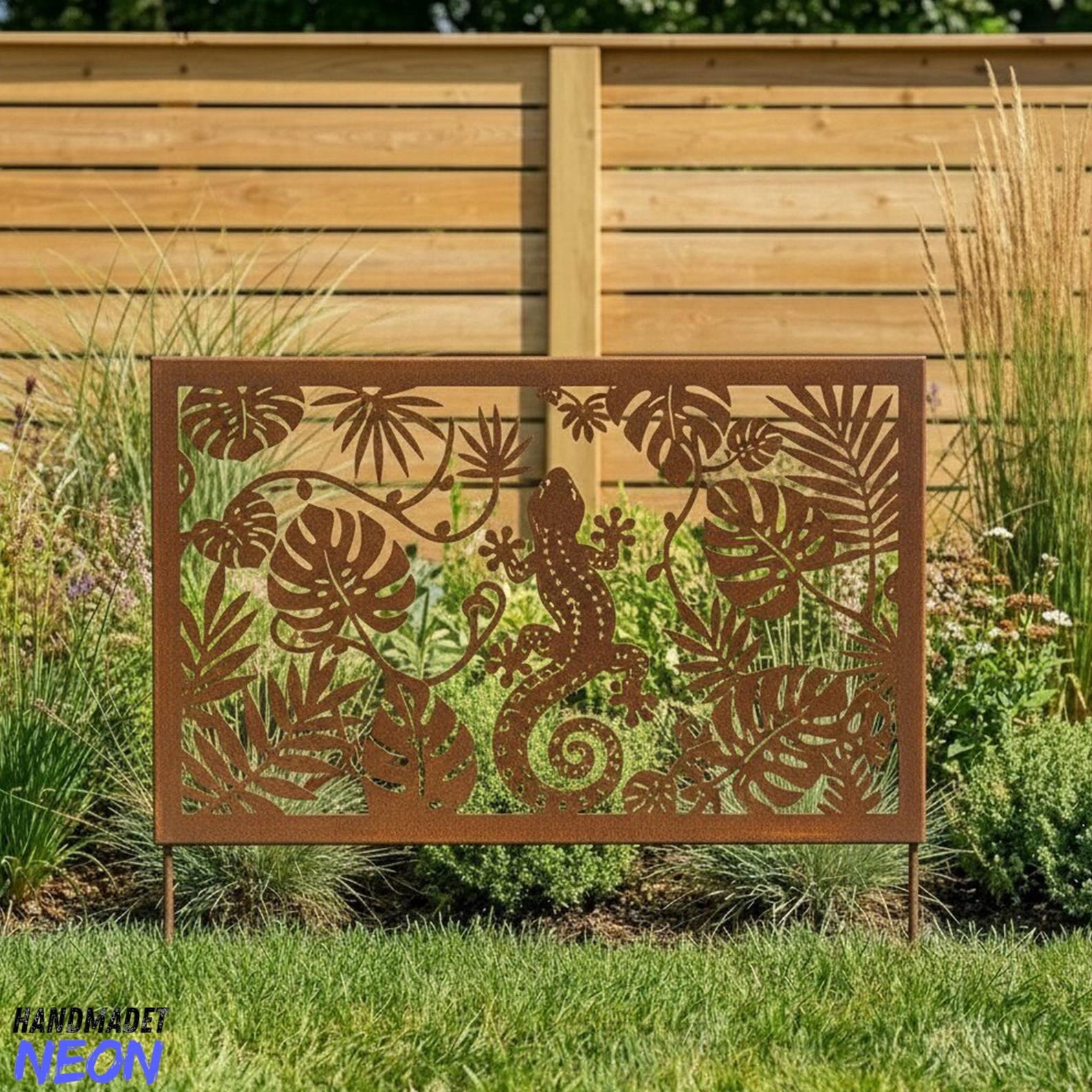 Handmadetneonsign Gecko Rustic Metal Garden Panel, Tropical Lizard Yard ...