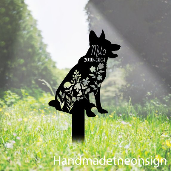 Handmadetneonsign German Shepherd Metal With Stake, Dog Pet Metal Name ...