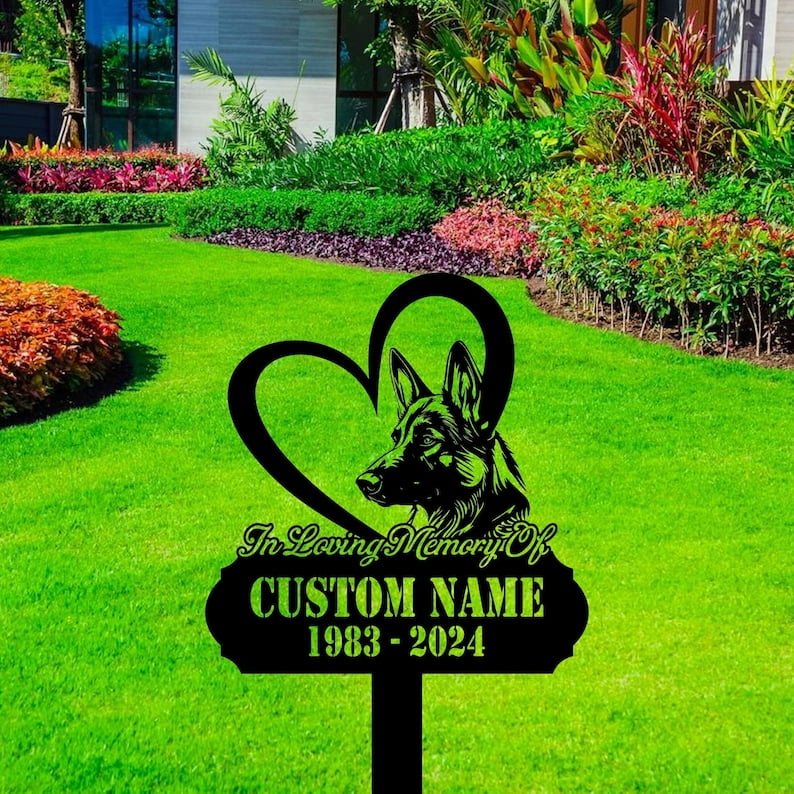 Handmadetneonsign German Shepherd With Stake, German Shepherd Name Sign ...