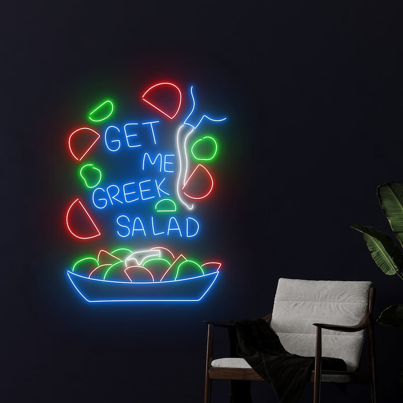 Handmadetneonsign Get Me Greek Salad Neon Sign, Salad Food Neon Led Art ...
