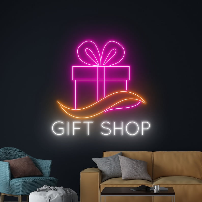 Handmadetneonsign Gifts Shop Neon Sign, Gift Shop Open Logo Wall Art ...