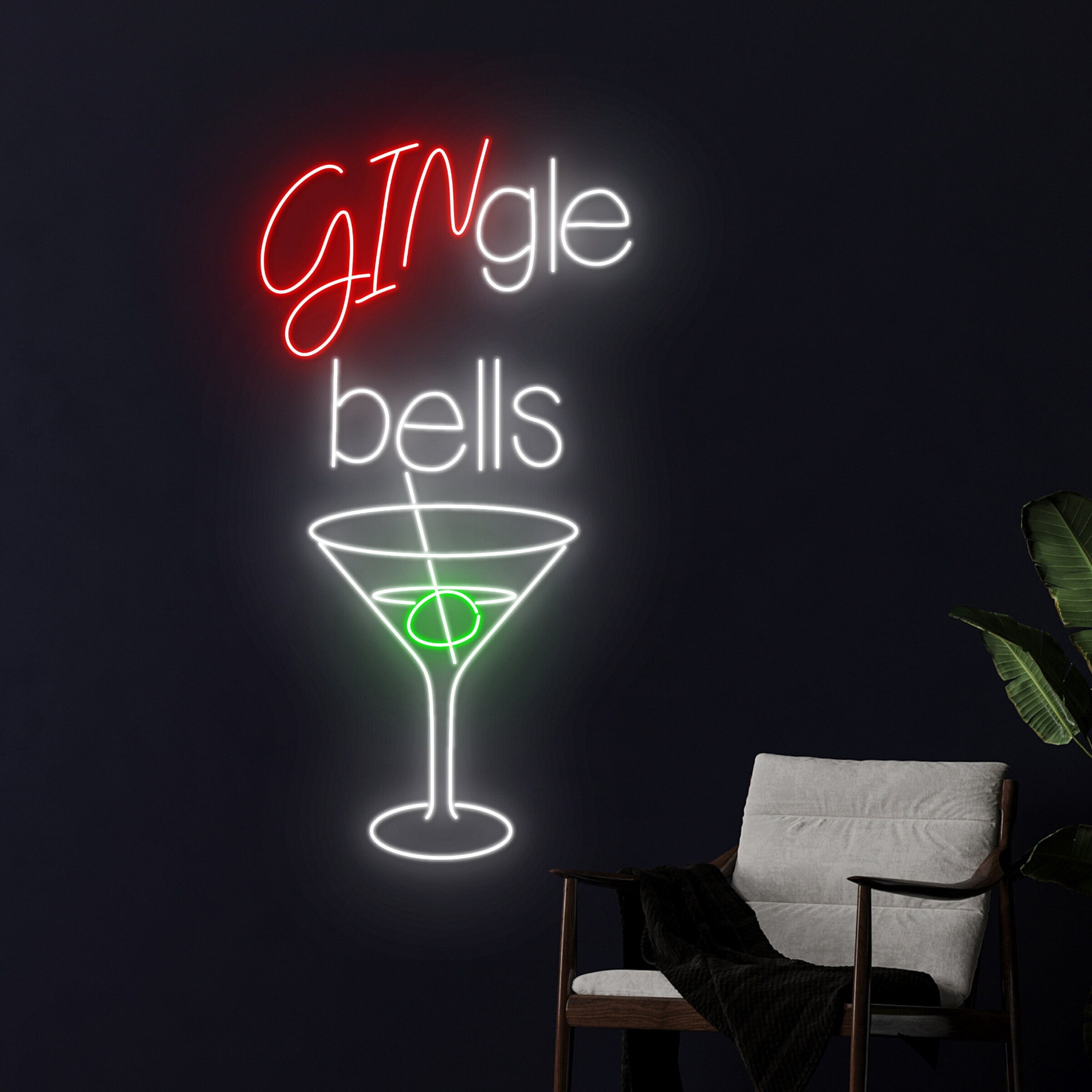 Handmadetneonsign Gingle Bells Neon Sign, Gin Jingle Bells LED Light ...