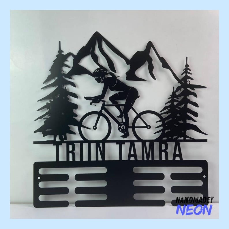 Handmadetneonsign Girl Cycling Medal Hanger, Cyclist Medal Holder ...