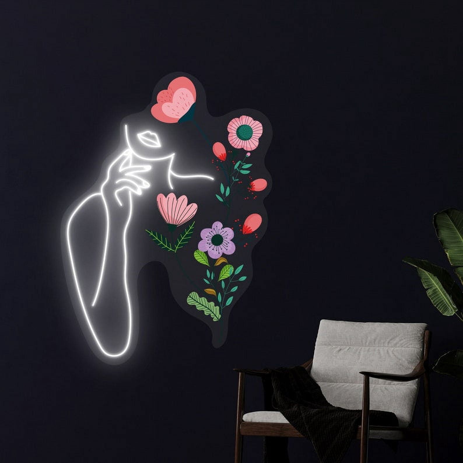 Handmadetneonsign Girl Flowers Neon Sign, Girl With Daisy Flower Neon ...