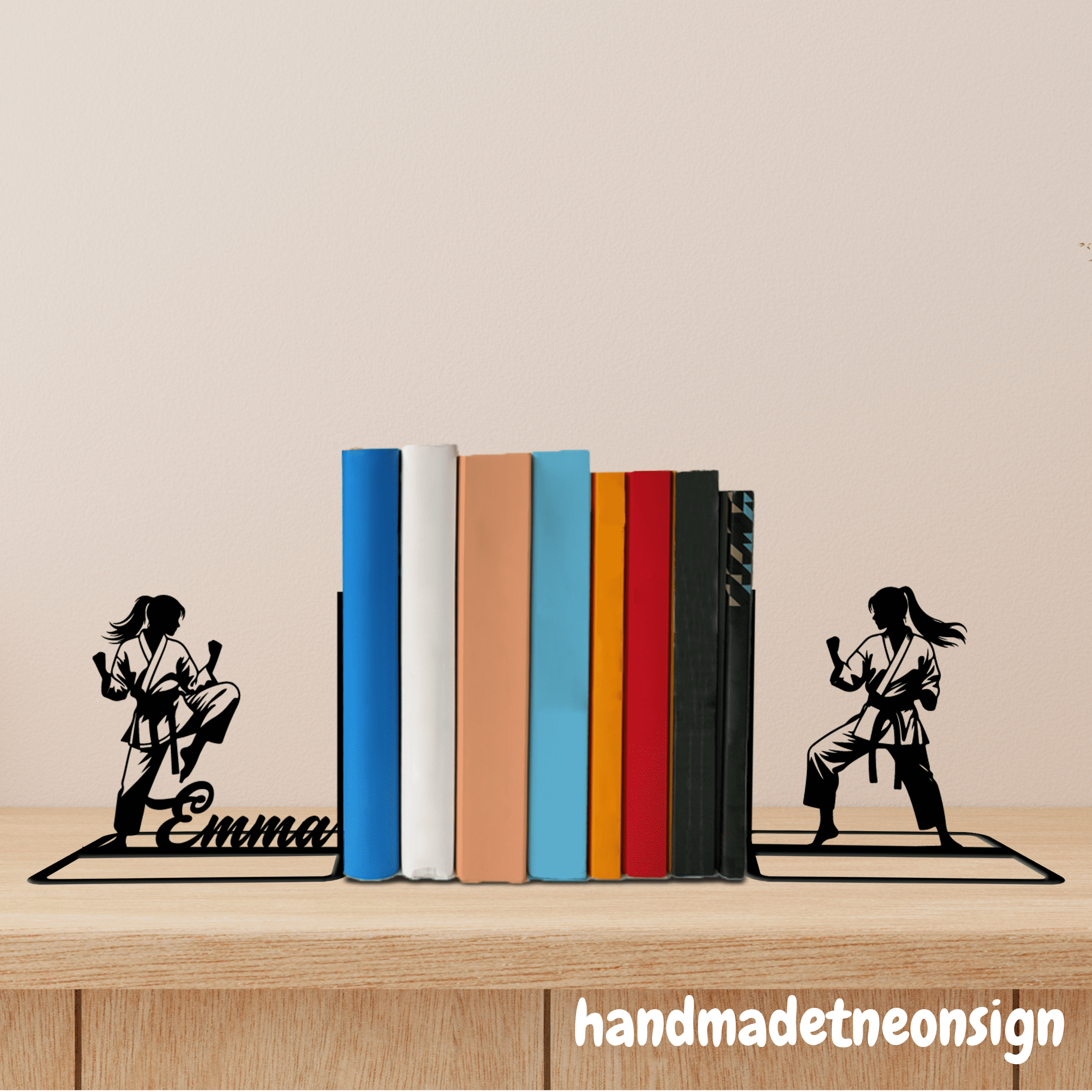 Handmadetneonsign Girl Karate Metal Bookends Karate Name Bookend ...