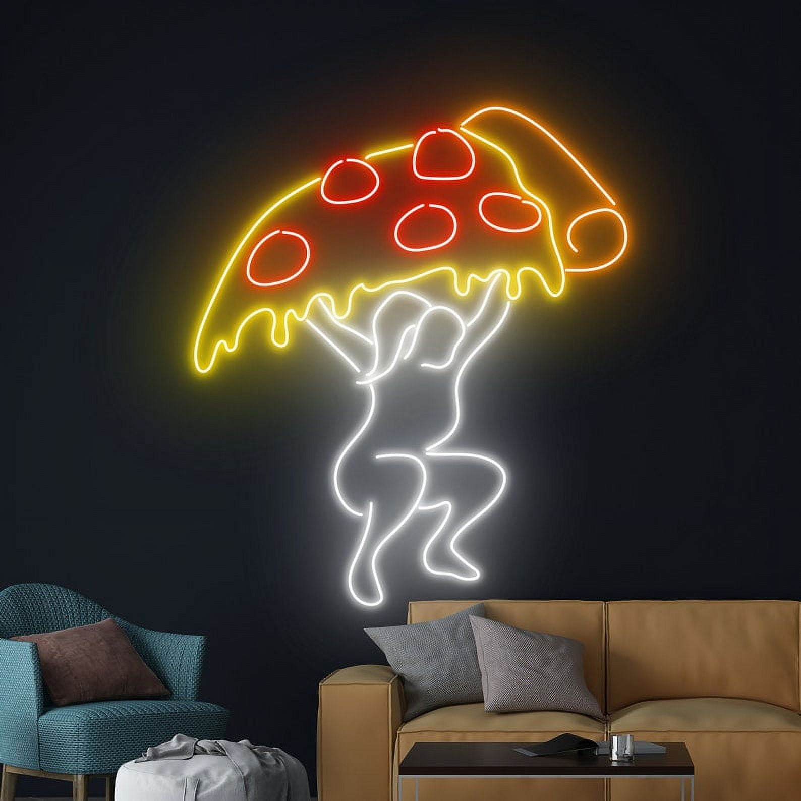 Handmadetneonsign Girl Lift Pizza Neon Sign, Pizza Neon Light, Pizza ...