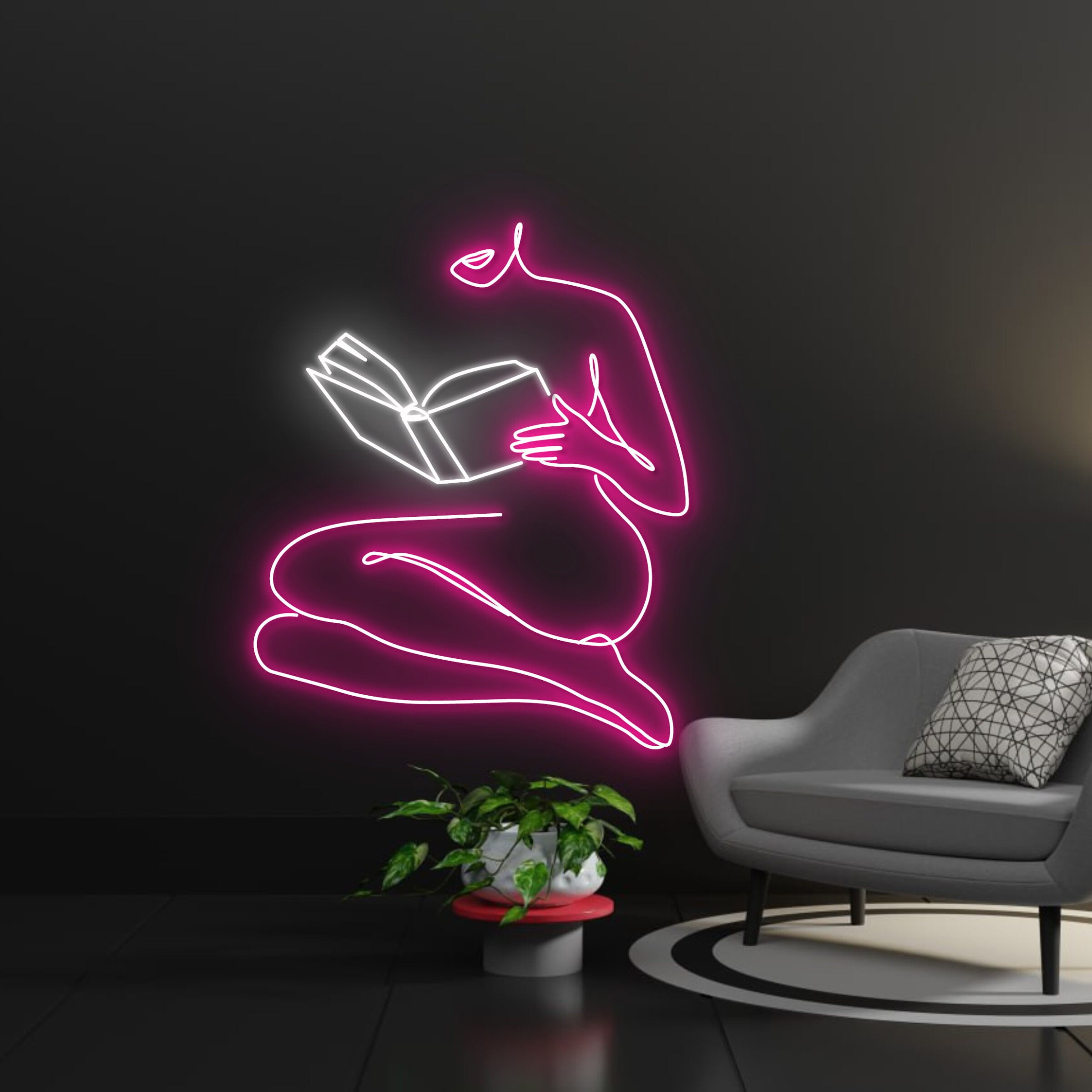 Handmadetneonsign Girl Reading A Book Led Sign, Girl Reading Neon Sign ...