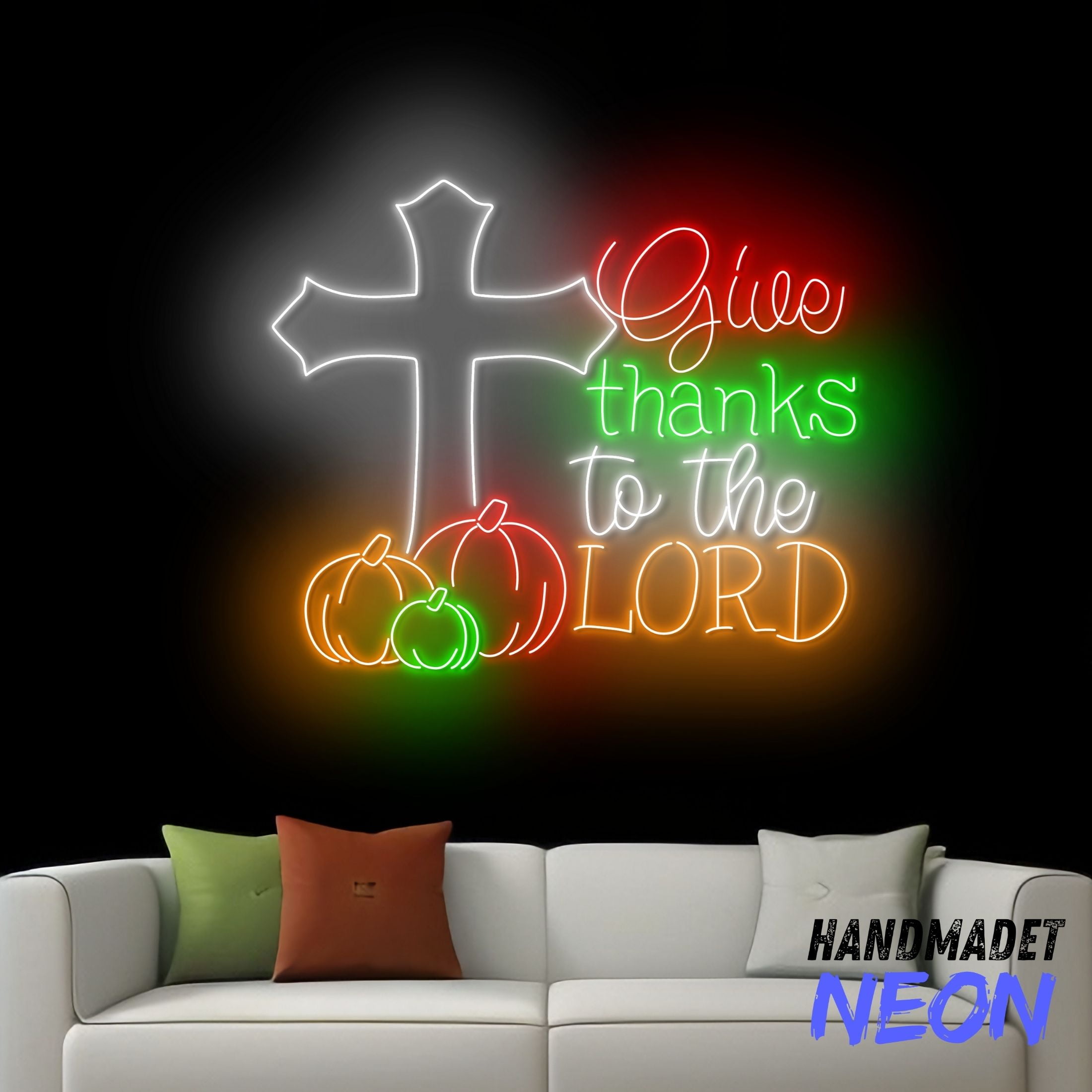 Handmadetneonsign Give Thanks To The Lord Neon Sign, Fall Pumpkin Led ...