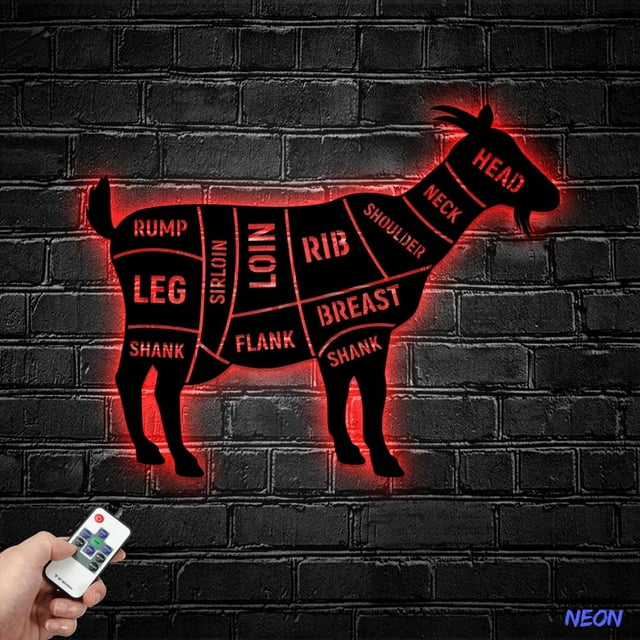 Handmadetneonsign Goat Butcher Shop Metal Sign, Goat Cuts Metal Light ...