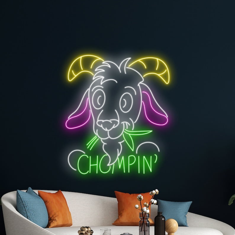Handmadetneonsign Goat Chompin Neon Sign, Goat Led Sign, Goat Chompin ...
