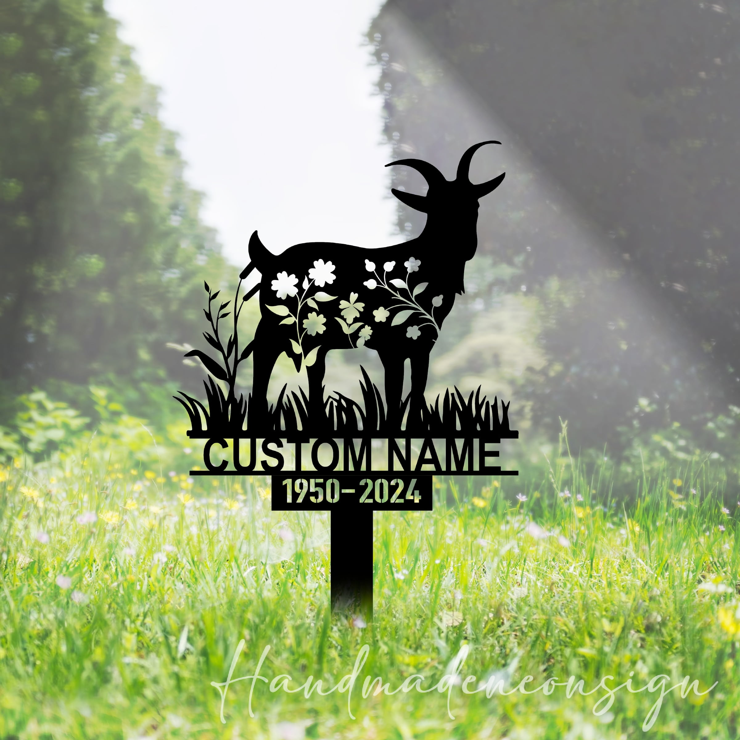Handmadetneonsign Goat Memorial Metal With Stake, Goat Metal Stake ...