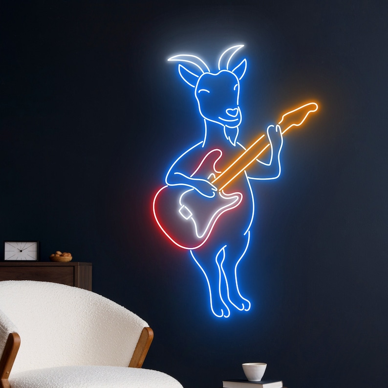 Handmadetneonsign Goat Playing Guitar Neon Sign, Goat Guitarist Led ...