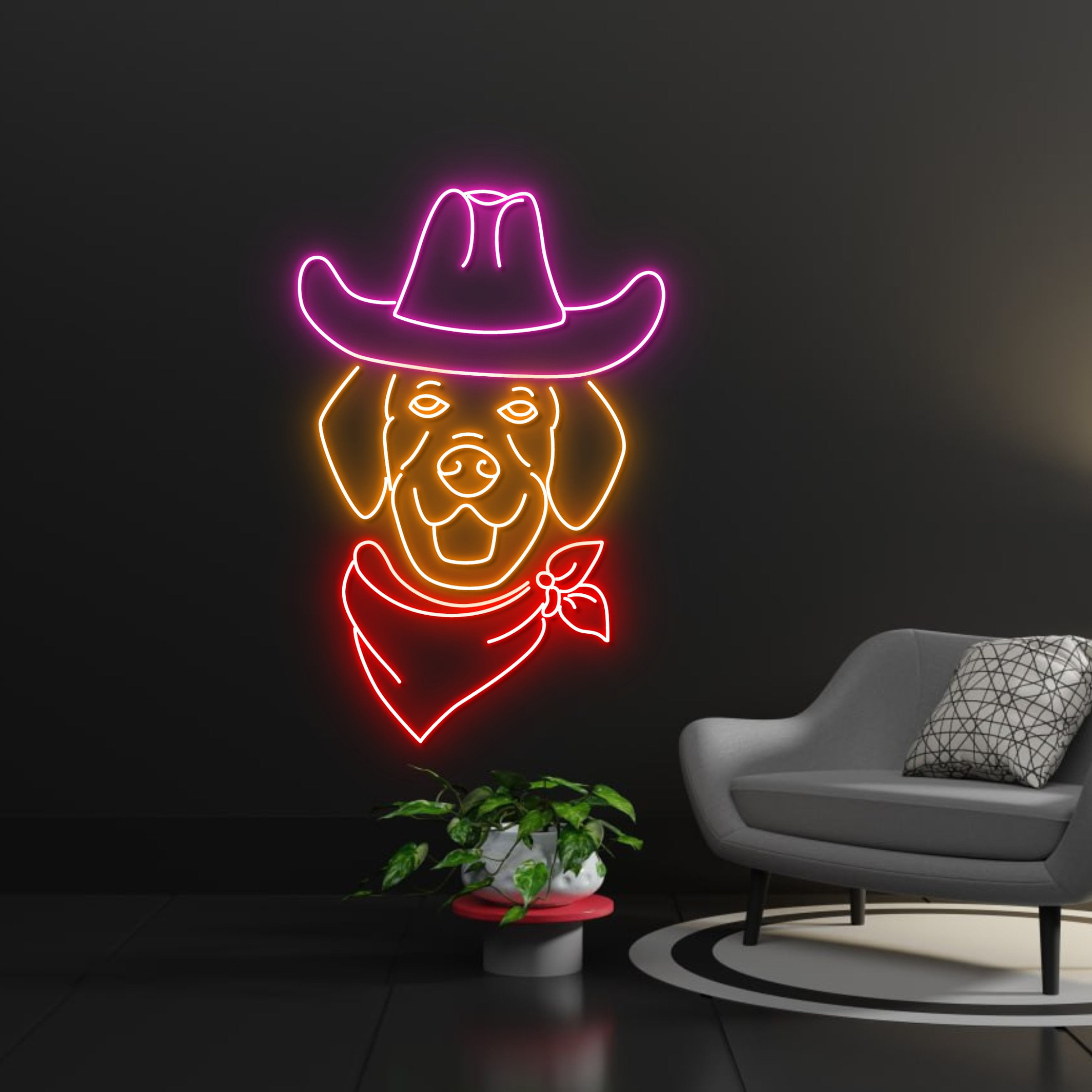 Handmadetneonsign Golden Retriever Cowboy Led Sign, Golden Retriever ...