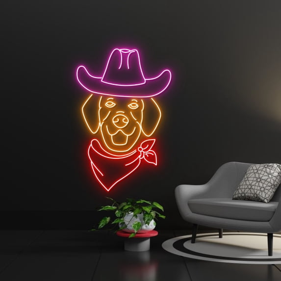Handmadetneonsign Golden Retriever Cowboy Led Sign, Golden Retriever ...