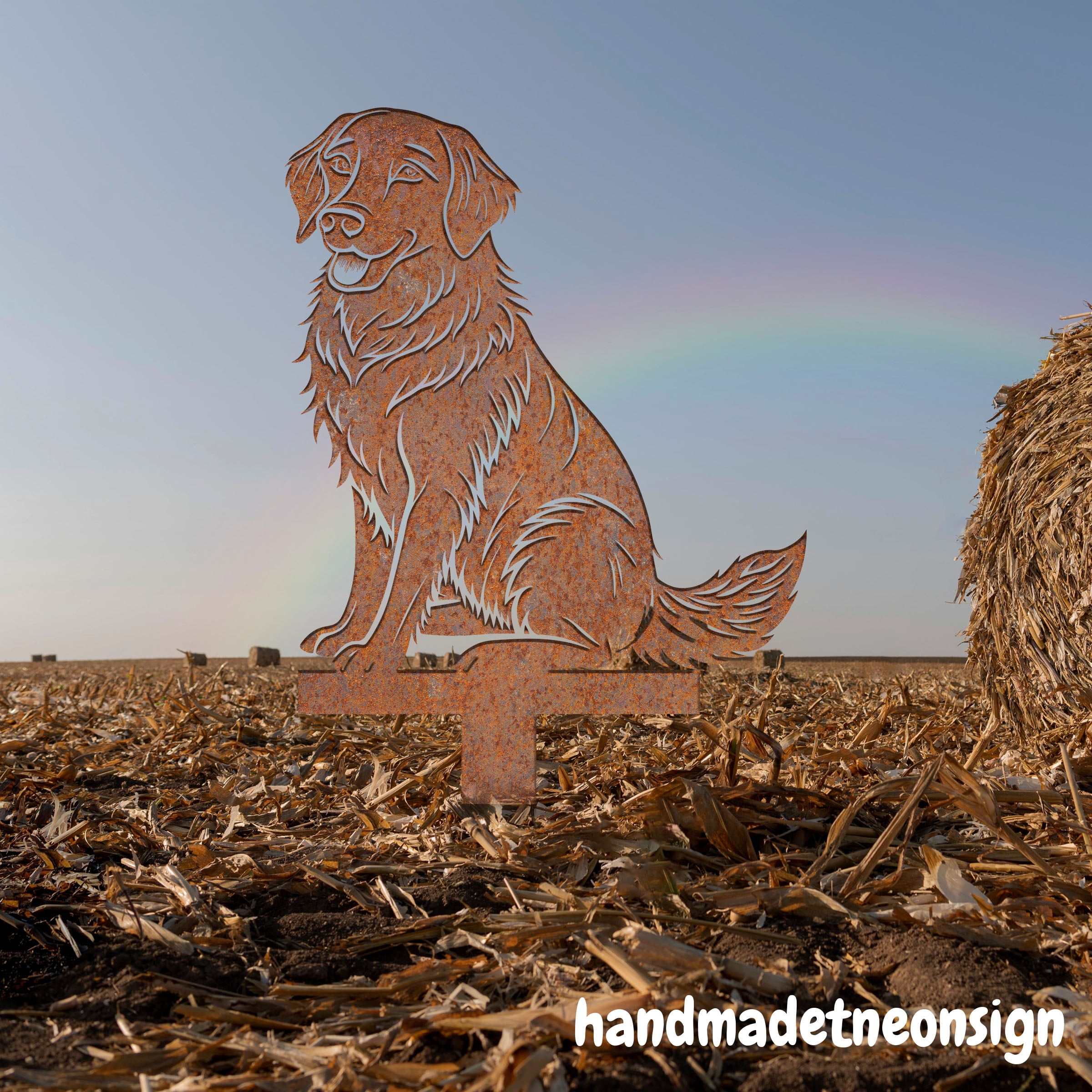 Handmadetneonsign Golden Retriever Rusty Metal Stake, Dog Memorial ...