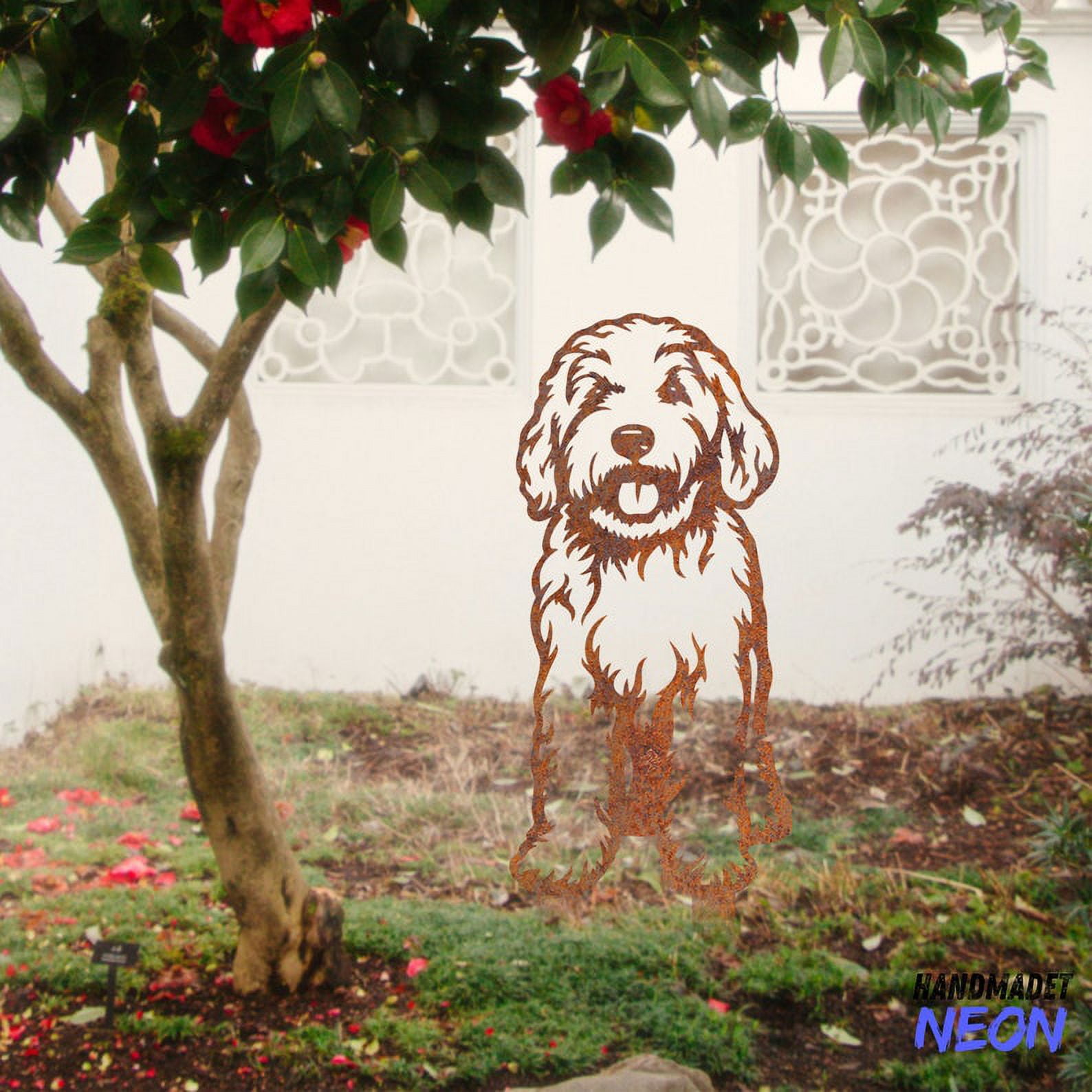 Handmadetneonsign Goldendoodle Dog Rusty Metal Stake, Dog Garden Stake ...