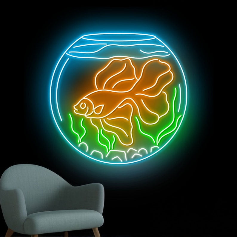 Handmadetneonsign Goldfish Tank Neon Sign, Fish Wall Art Decor ...