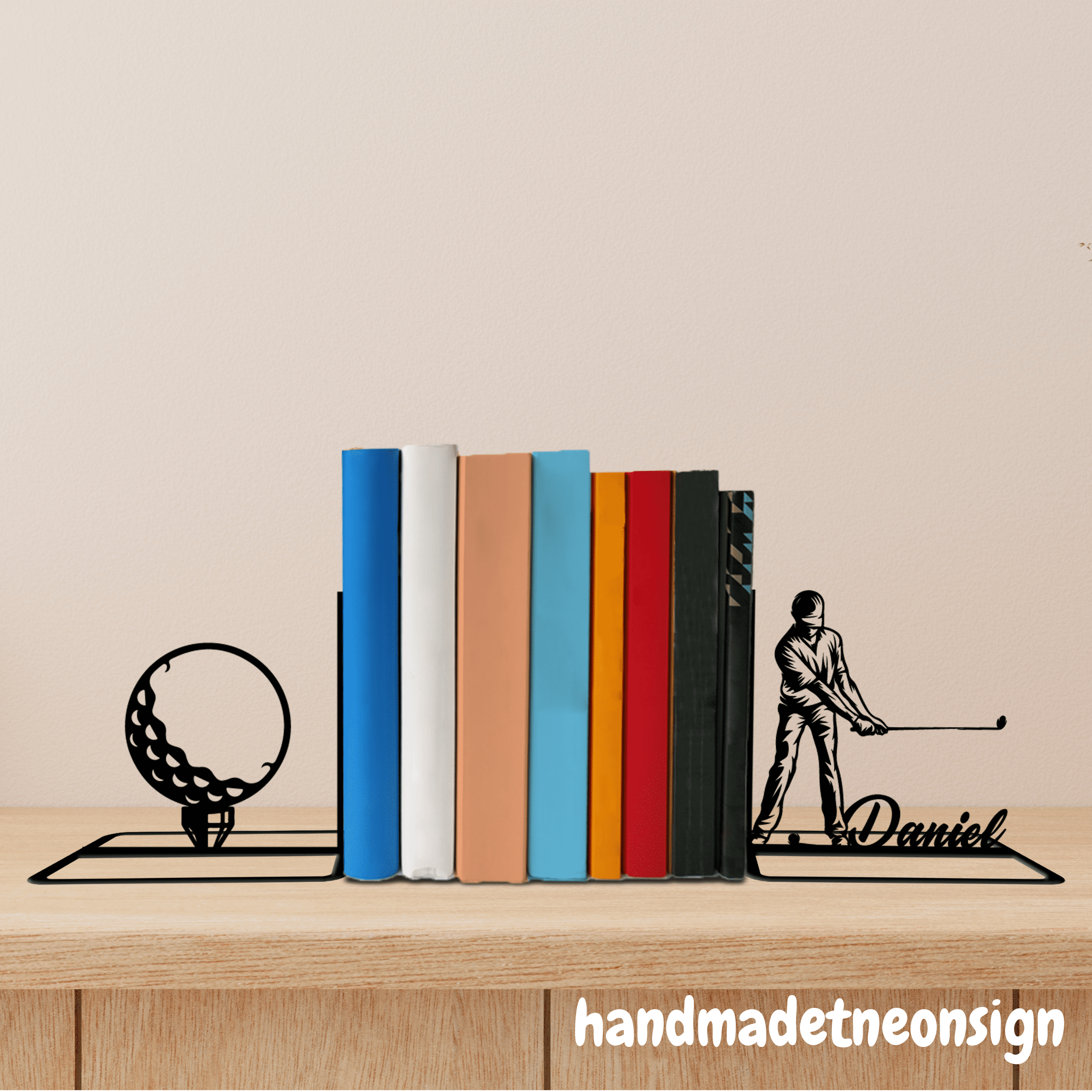Handmadetneonsign Golf Ball Metal Bookends Golf Player Name Bookend ...