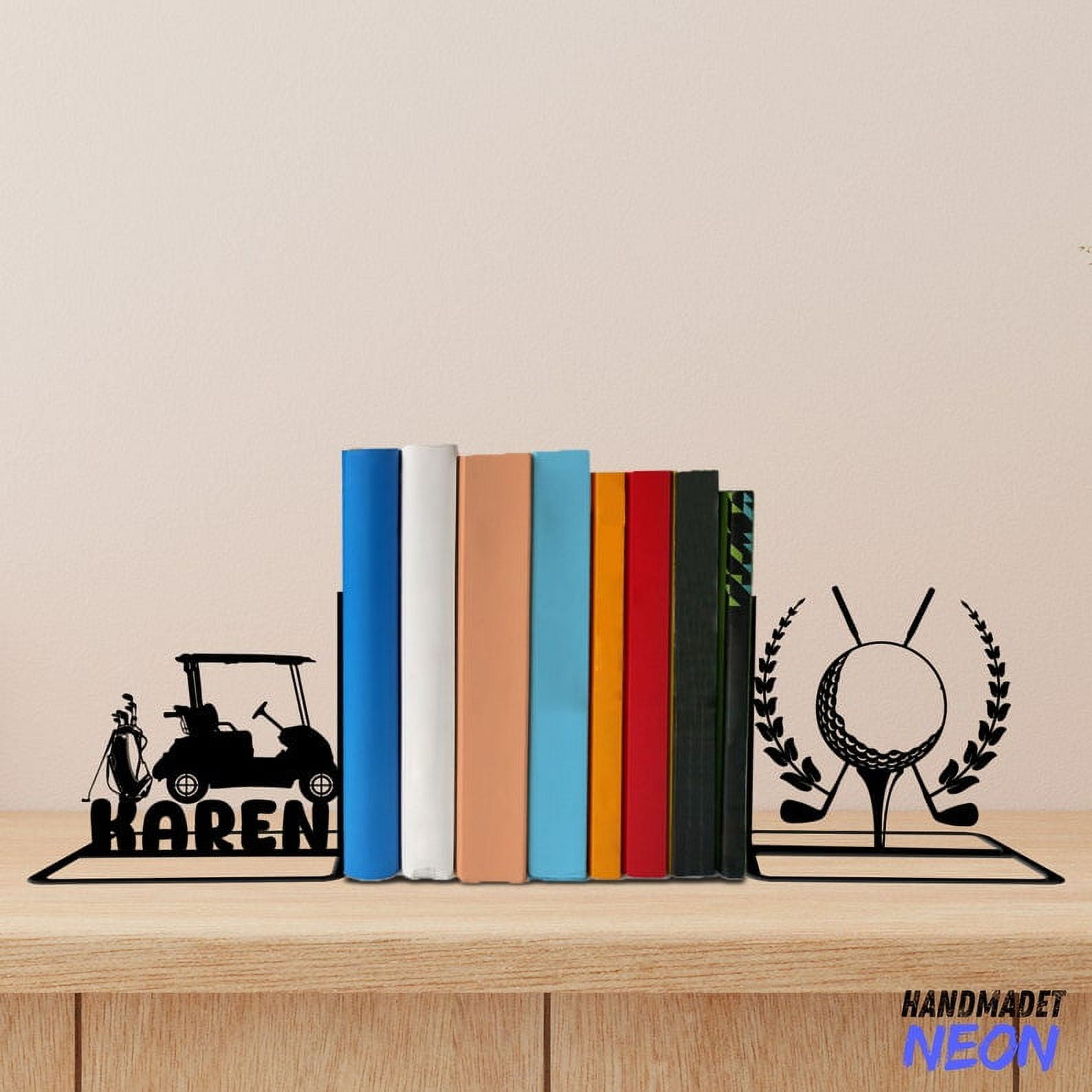 Handmadetneonsign Golf Cart Metal Bookends, Golfer Name Bookend, Sport ...