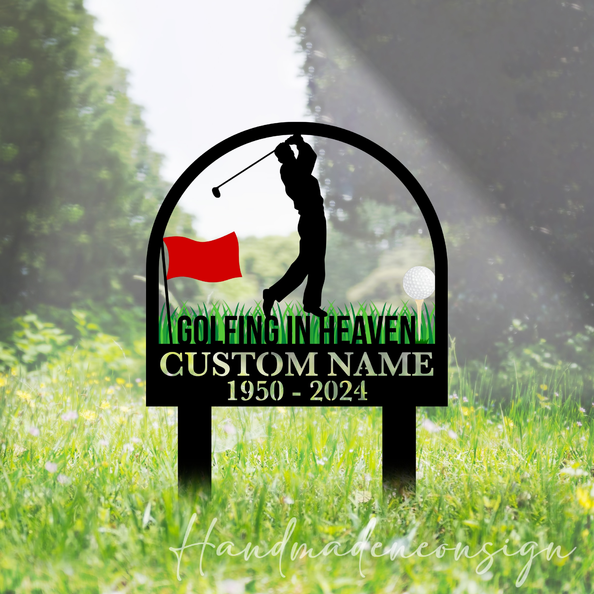 Handmadetneonsign Golf Memorial Metal With Stake, Golfer Metal Name ...