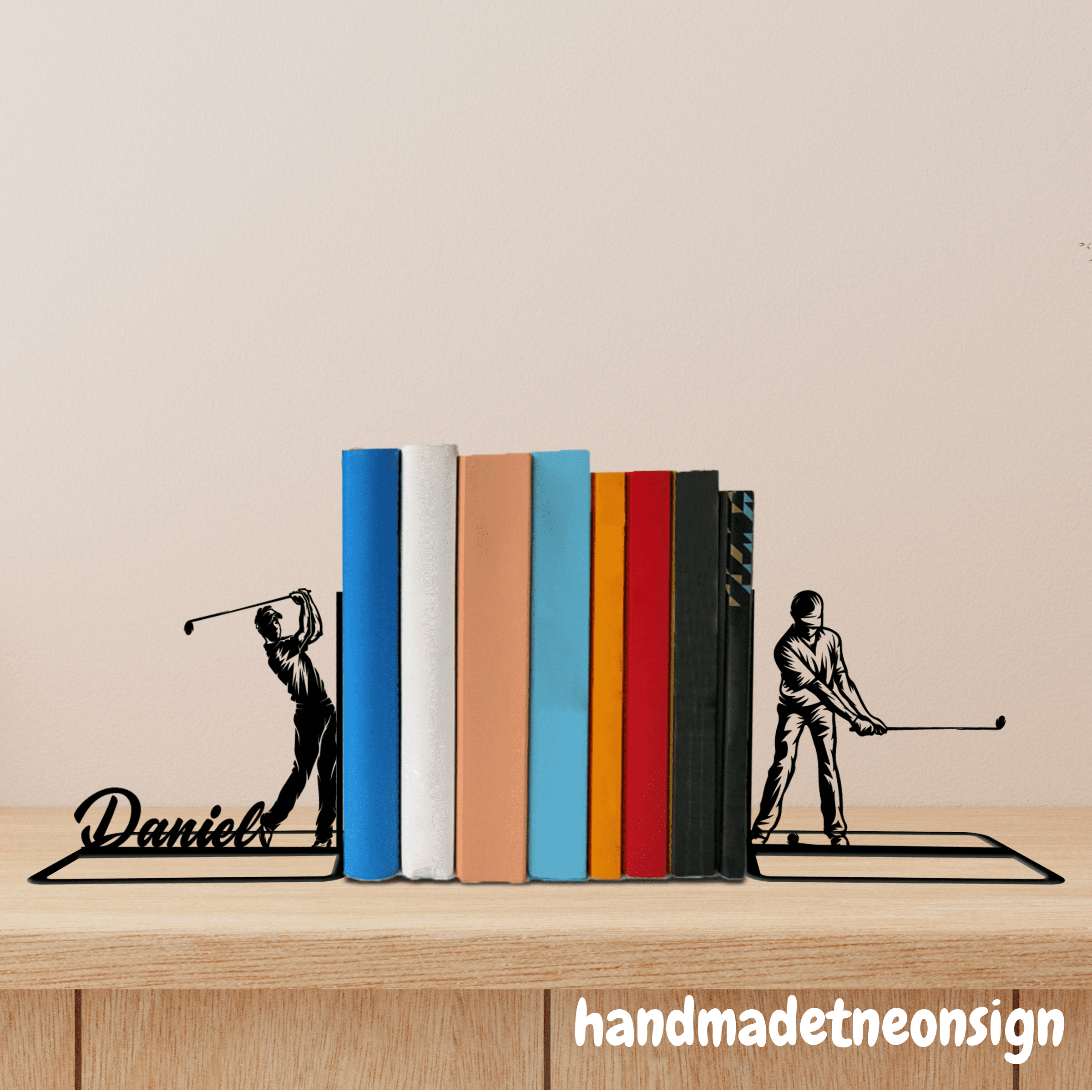 Handmadetneonsign Golf Metal Bookends Golf Player Name Bookend, Golf ...
