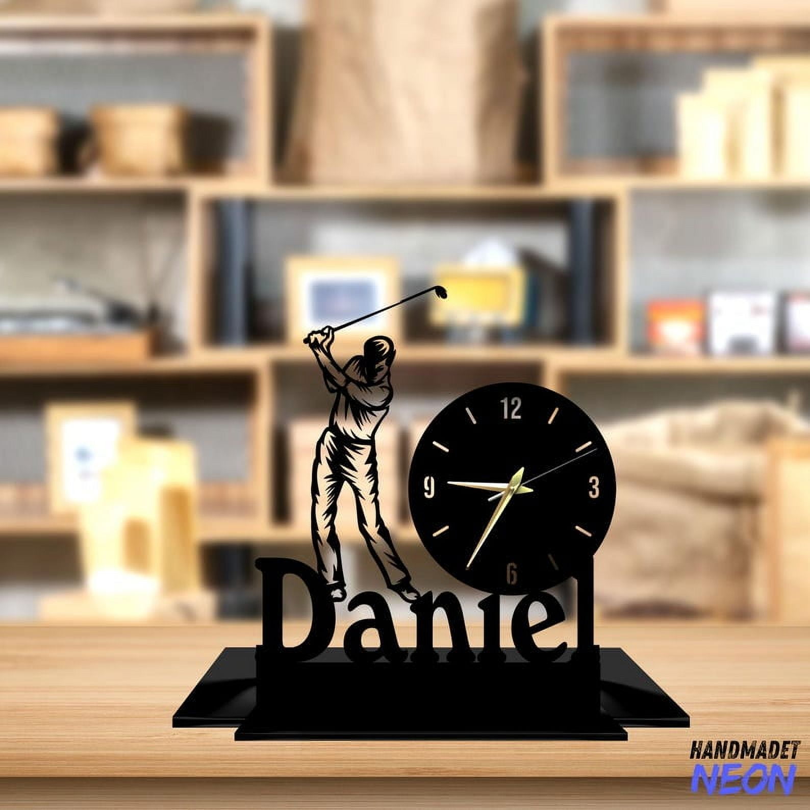 Handmadetneonsign Golfer Tabletop Metal Clock, Golf Club Desktop Clock ...