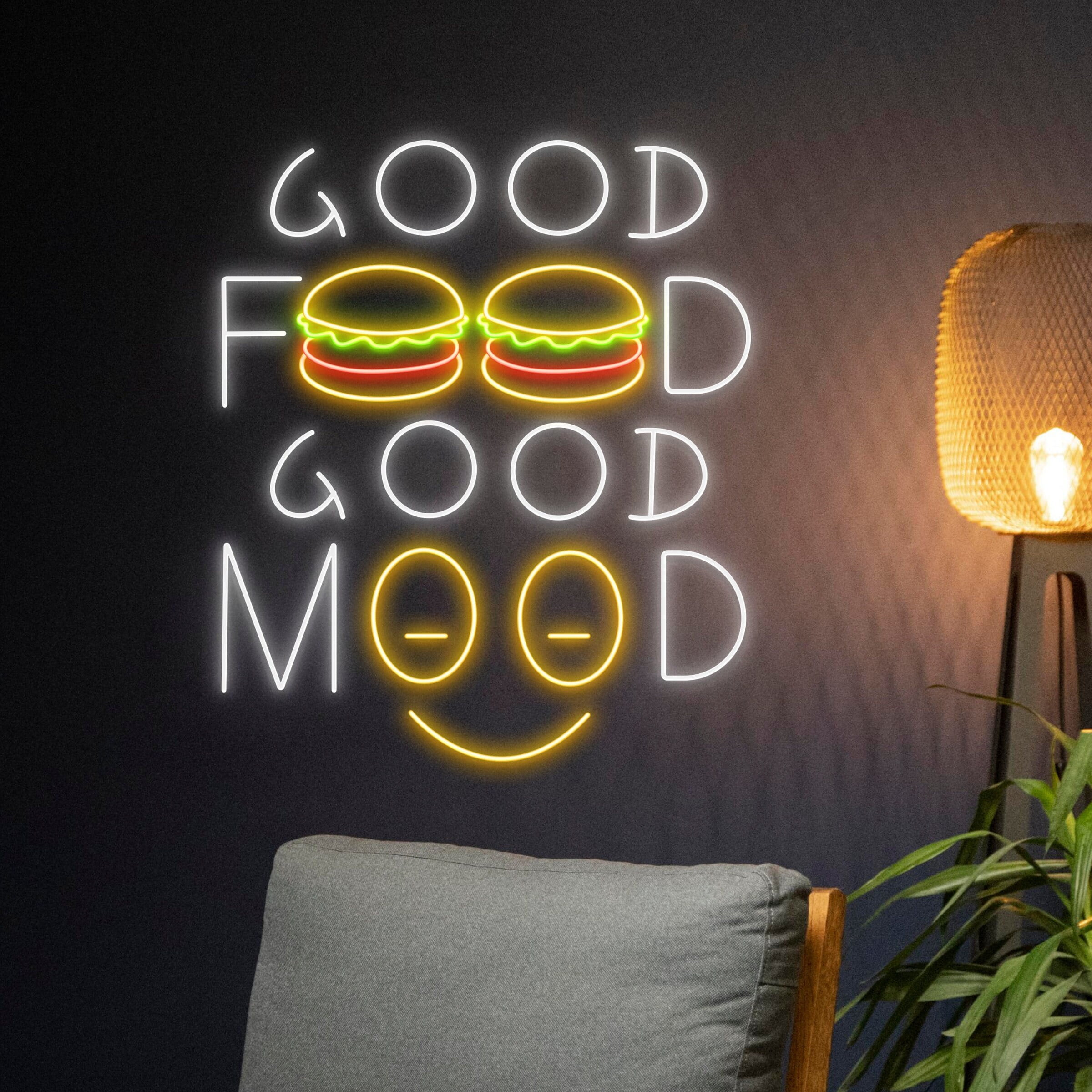 Handmadetneonsign Good Food Good Mood Burger Neon Sign, Burger Neon ...