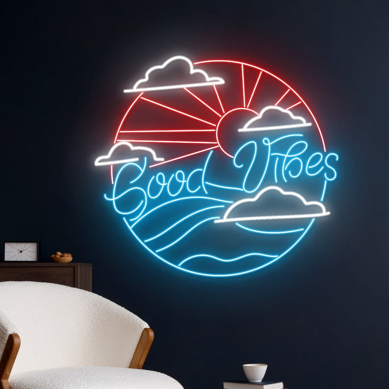Handmadetneonsign Good Vibes Sun Ocean Waves Cloud Neon Sign, Cloud ...