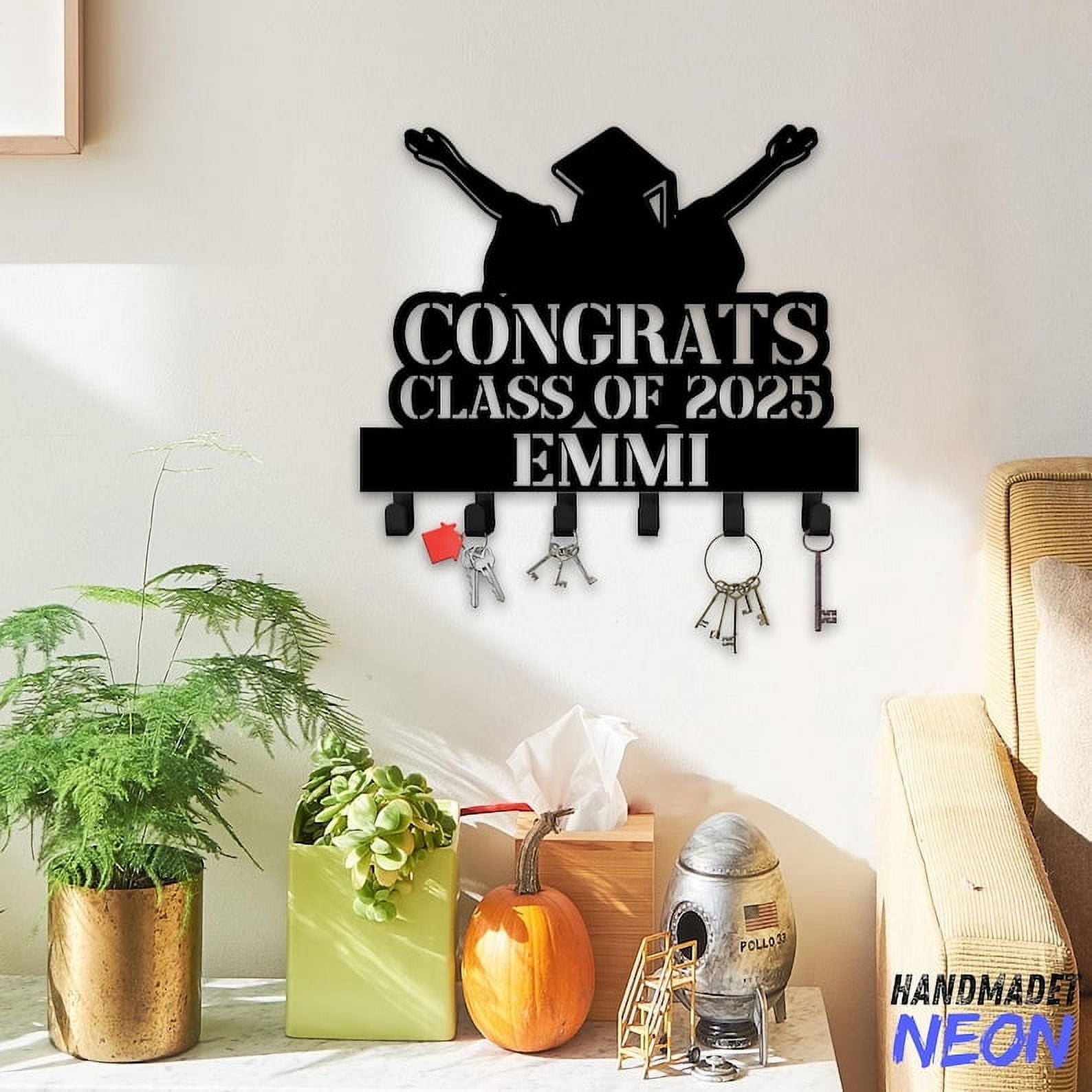 Handmadetneonsign Graduation Key Holder Wall Hanger, Graduate Metal ...