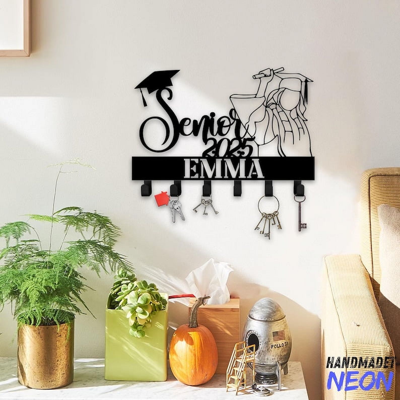 Handmadetneonsign Graduation Key Holder Wall Hanger, Graduate Metal ...